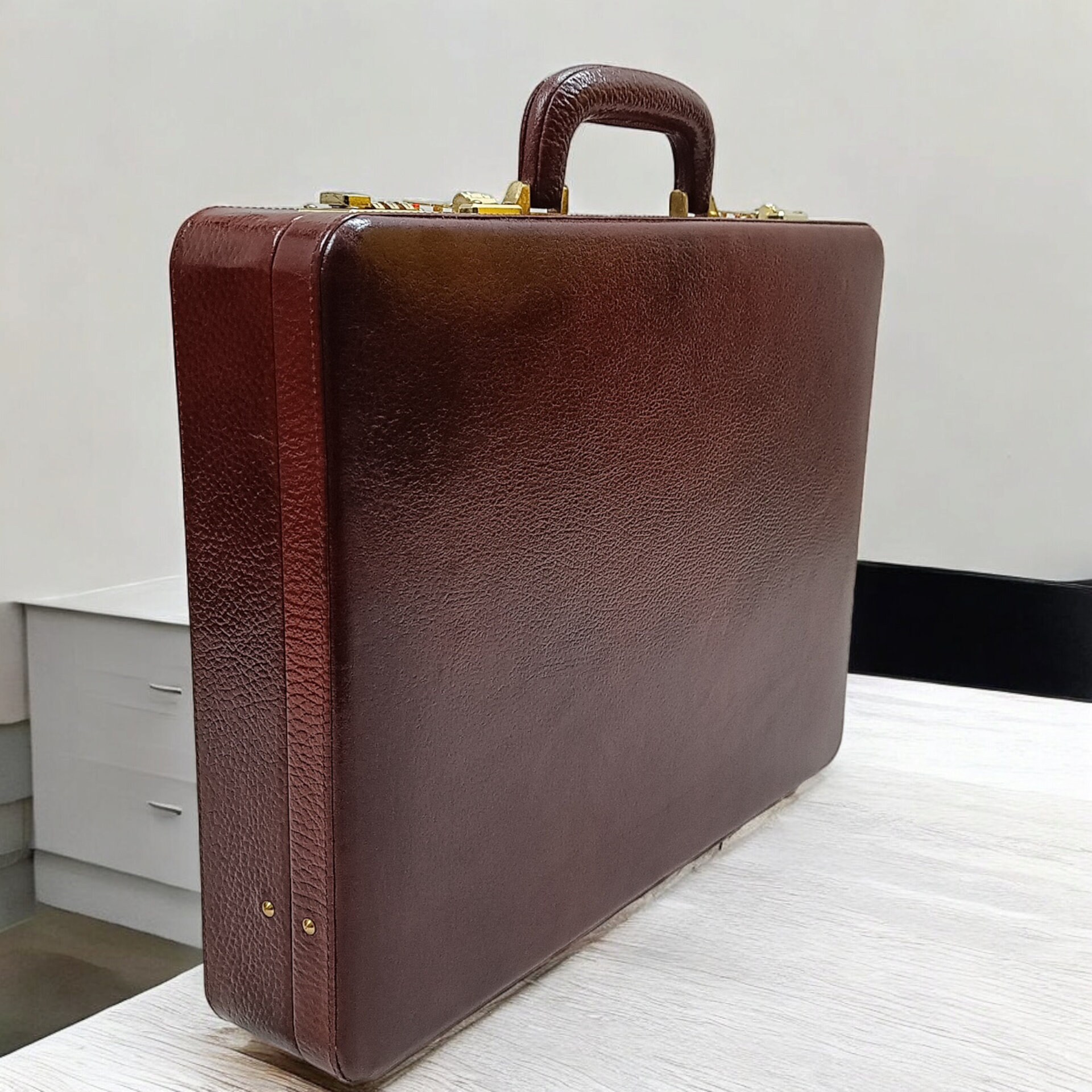 Brown Leather Attache Briefcase: Custom Engraved Laptop Case With ...