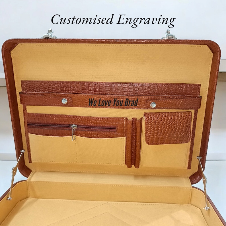 Croco Leather Attache Briefcase With Custom Engraving L Leather Laptop ...