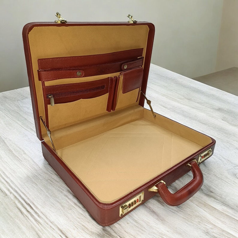 Leather Attache Briefcase With Combination Lock, Custom Engraving - Etsy
