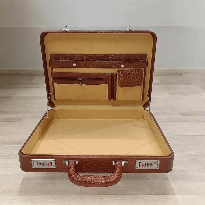 Croco Leather Attache Briefcase With Custom Engraving L Leather Laptop ...