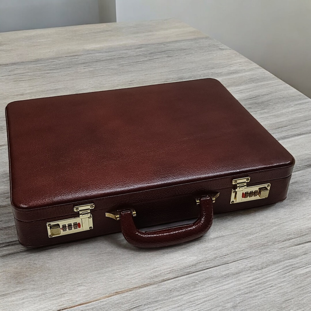 Brown Leather Attache Briefcase: Custom Engraved Laptop Case With ...