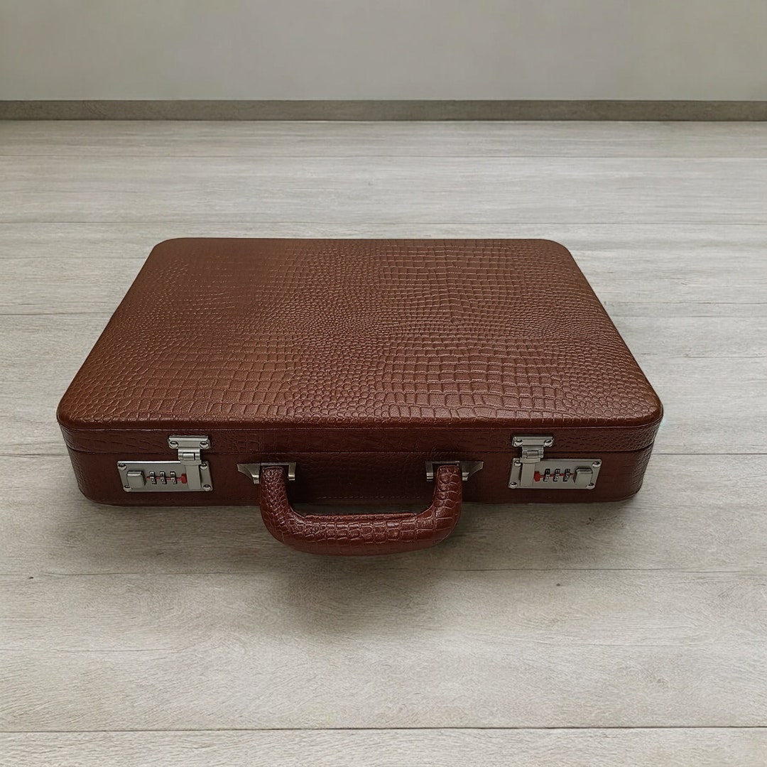 Croco Leather Attache Briefcase With Custom Engraving L Leather Laptop ...