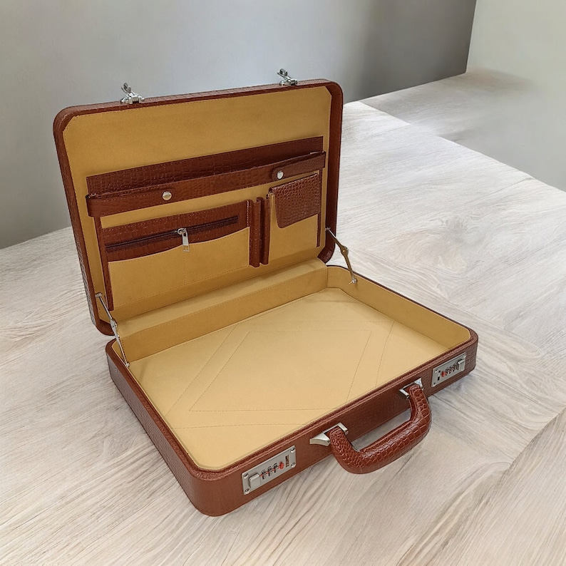 Croco Leather Attache Briefcase With Custom Engraving L Leather Laptop ...