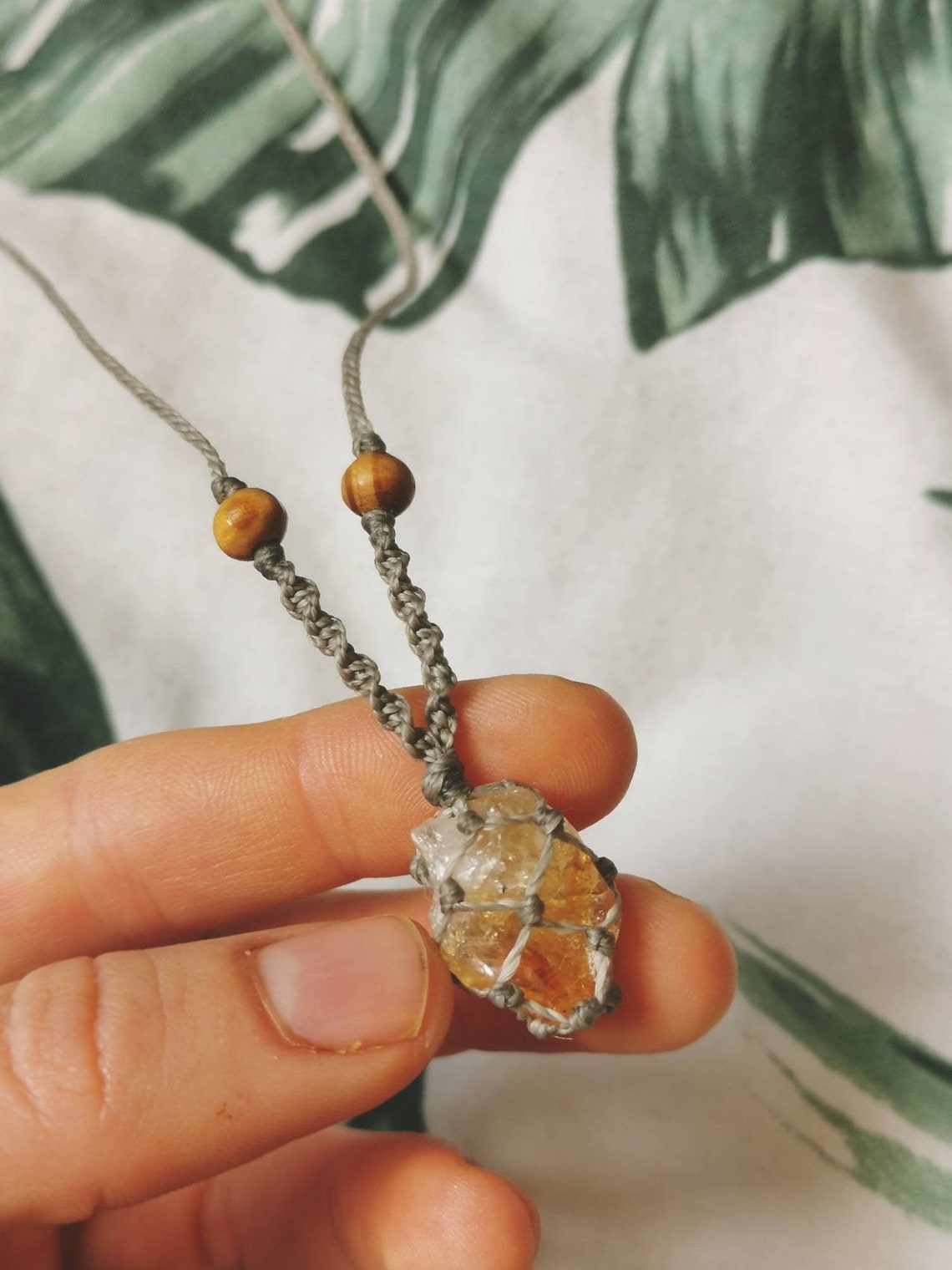 Handmade macrame crystal necklace natural raw citrine point. | Etsy