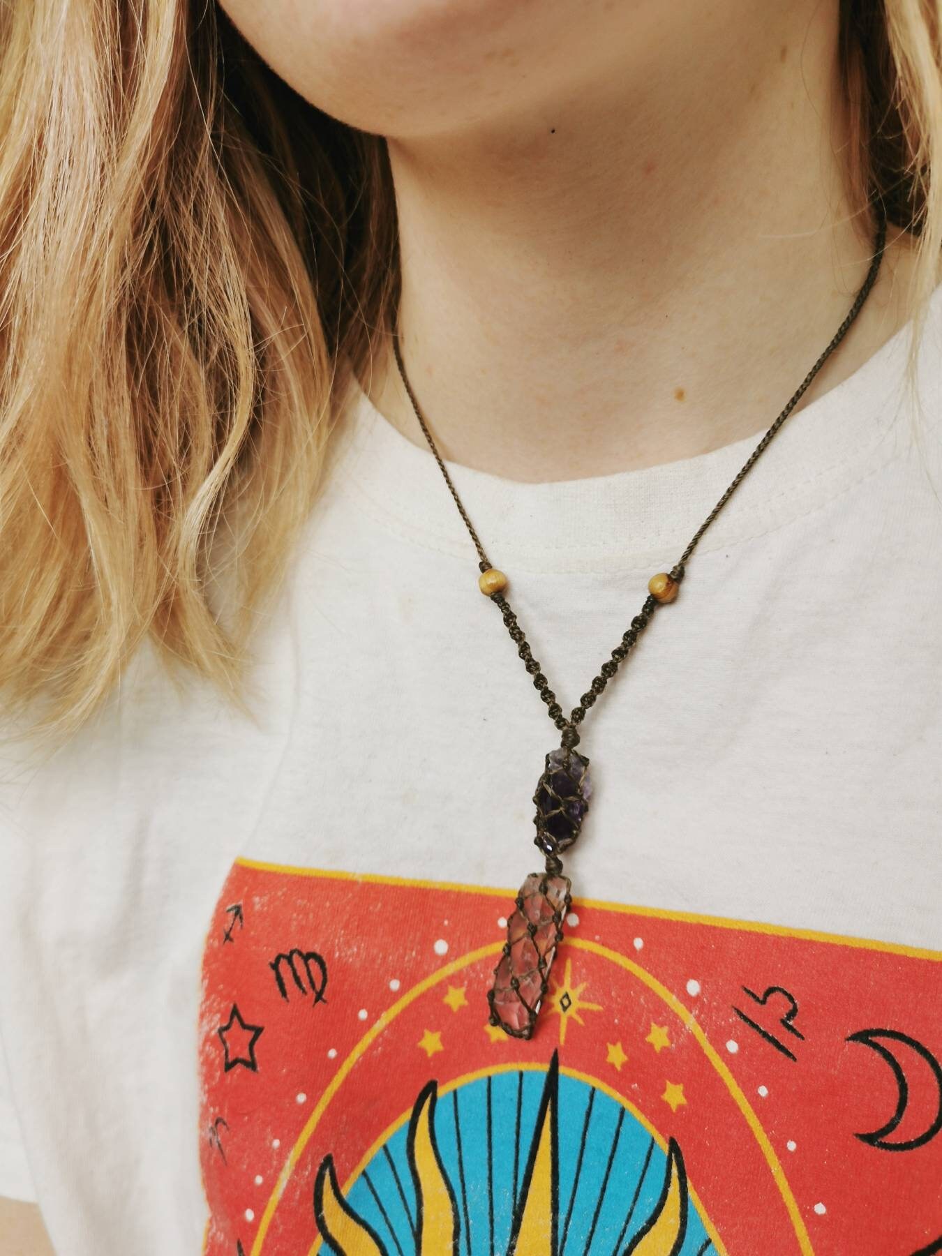 Handmade Macrame Crystal Necklace Natural Raw Amethyst Point - Etsy