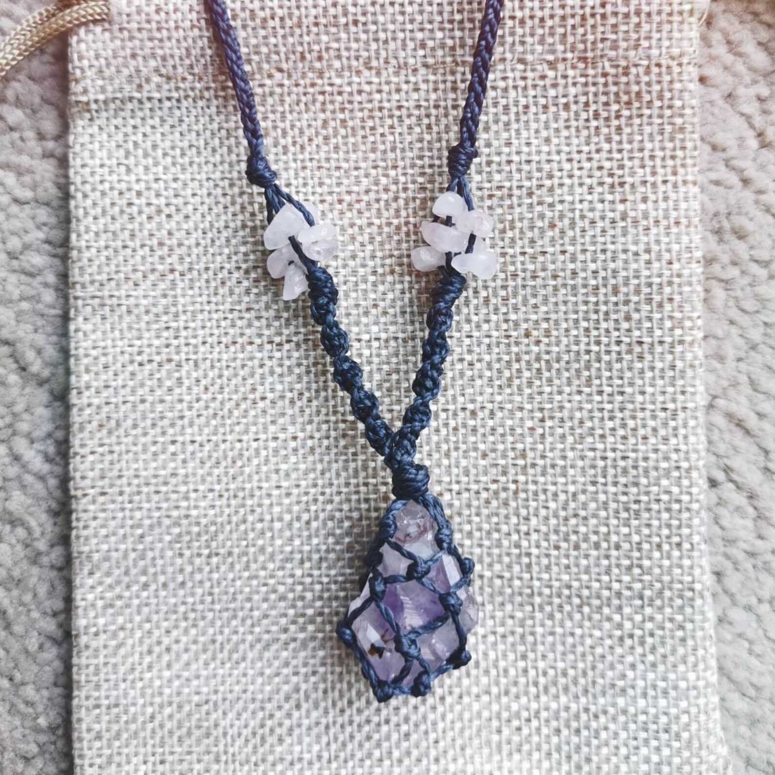 Collier en cristal de macramé fait à la main avec point | Etsy