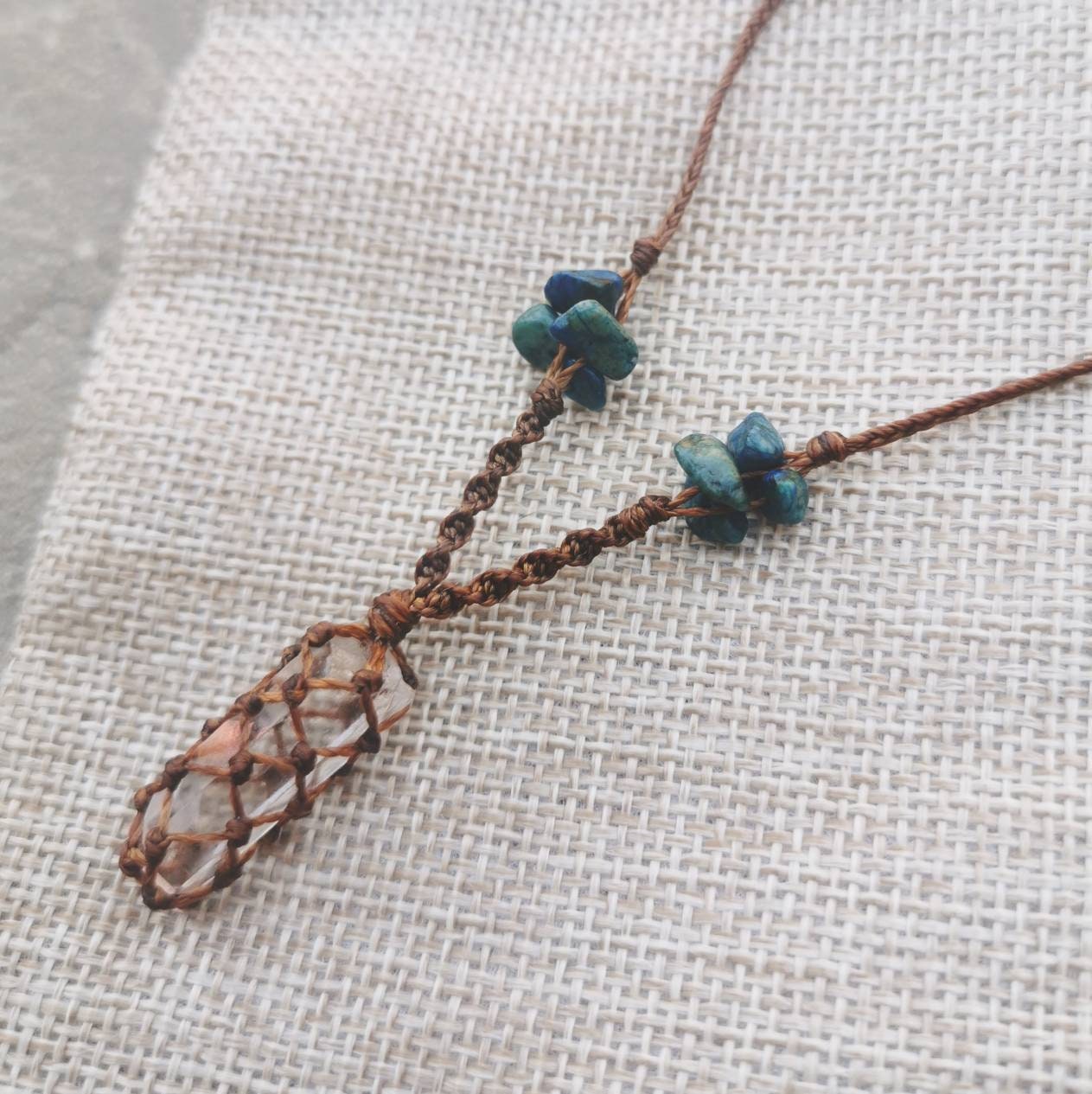 Handmade macrame crystal necklace with natural clear quartz | Etsy