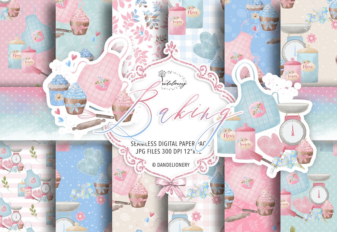 Watercolor Sweet Baking Digital Paper Pack, Kitchen Pattern, Instant ...