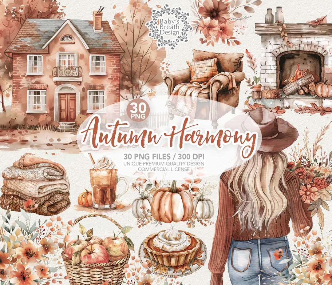 Hello Autumn, Watercolor Autumn Clipart Bundle, Cozy Fall Clipart ...