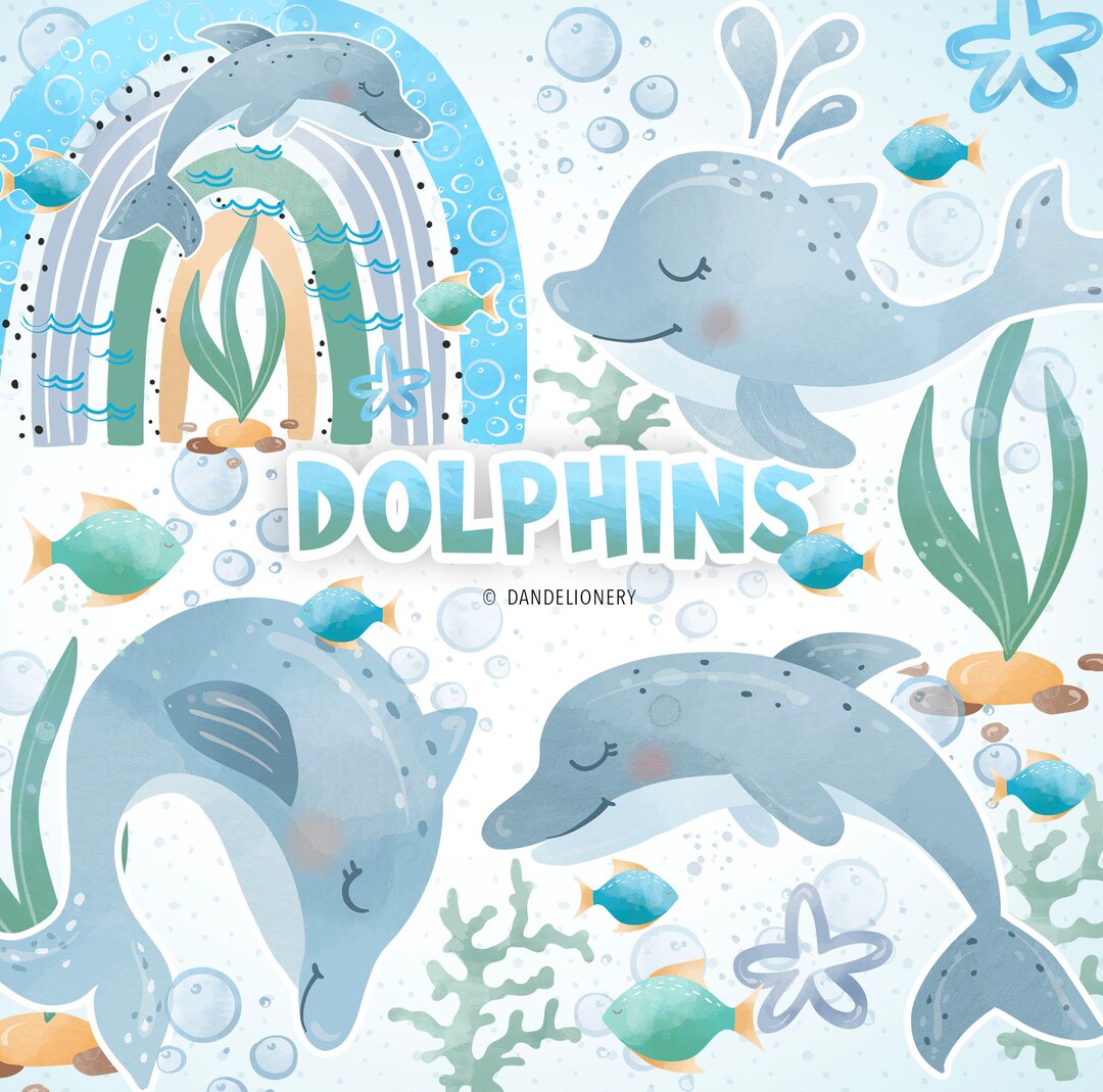 Watercolor Dolphins Design, Nursery Clipart, Sea, Boys, Girls Clipart ...