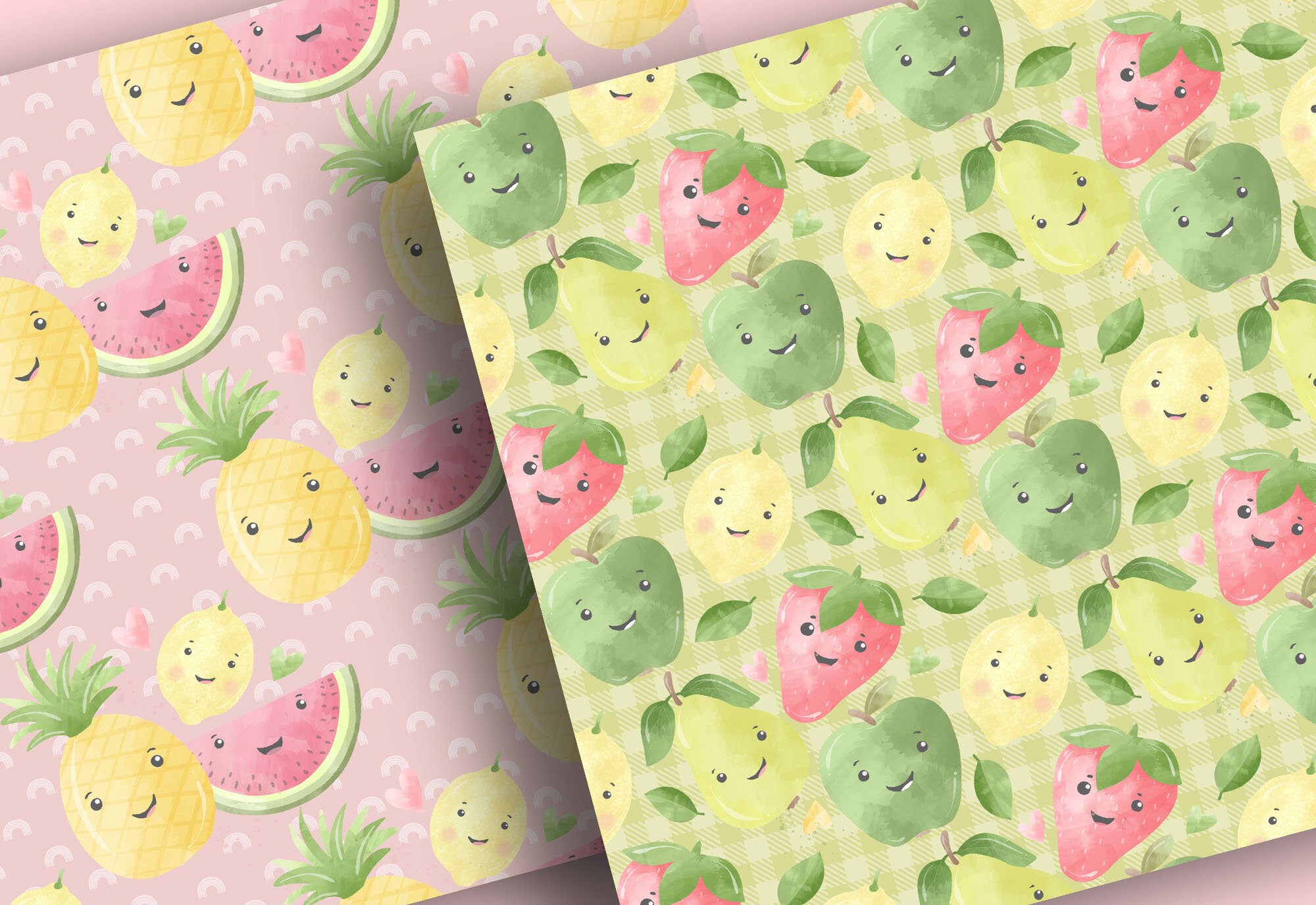 Watercolor Cute Fruit Digital Paper Pack Fruit Pattern Pear | Etsy