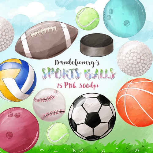 Watercolor Sports Clipart / Watercolor Sports Balls Download / - Etsy