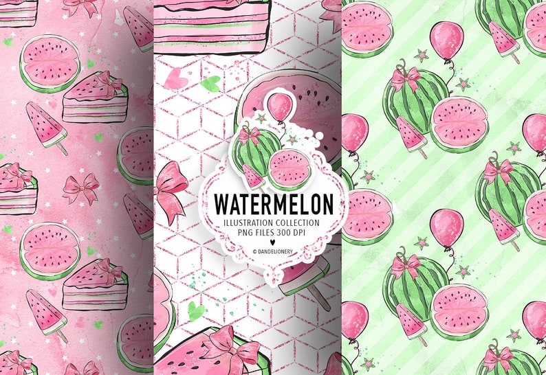 Watercolor Pink Watermelon Digital Paper Pack Happy Birthday - Etsy