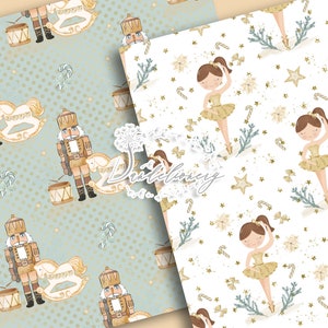Christmas Nutcracker Digital Paper Pack, Christmas Tree, Poinsettia ...