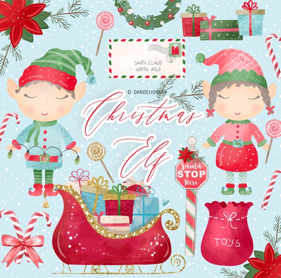 Christmas Elf Design Presents Clipart Holiday Clipart | Etsy