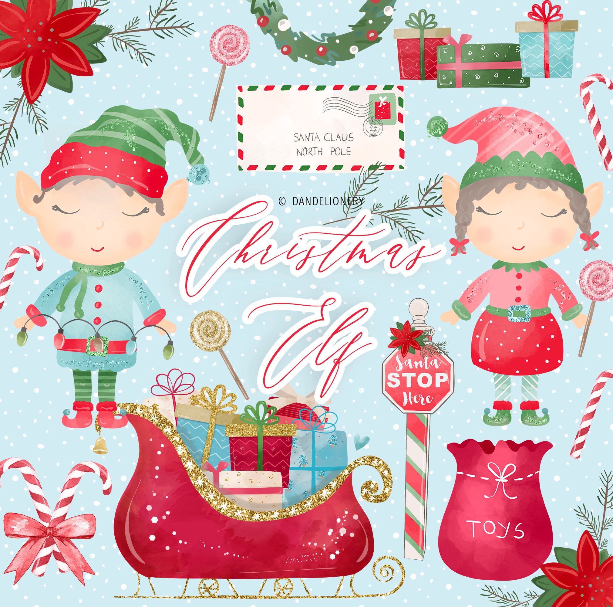 Christmas Elf Design Presents Clipart Holiday Clipart | Etsy