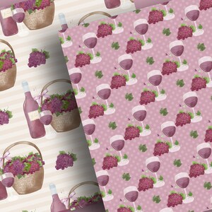 Watercolor Grape Digital Paper Pack, Fruit Pattern, Wine, Wine Bottle ...