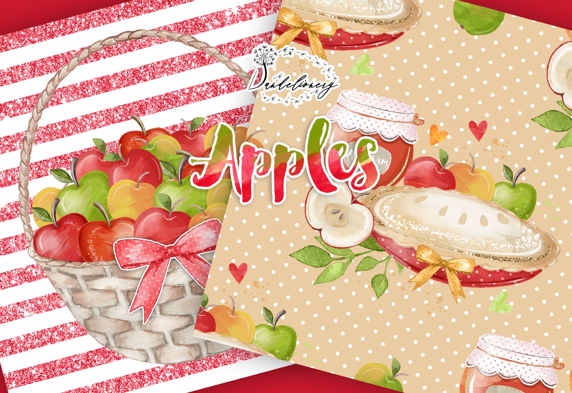 Watercolor Apples Digital Paper Pack Fruit Download Instant | Etsy