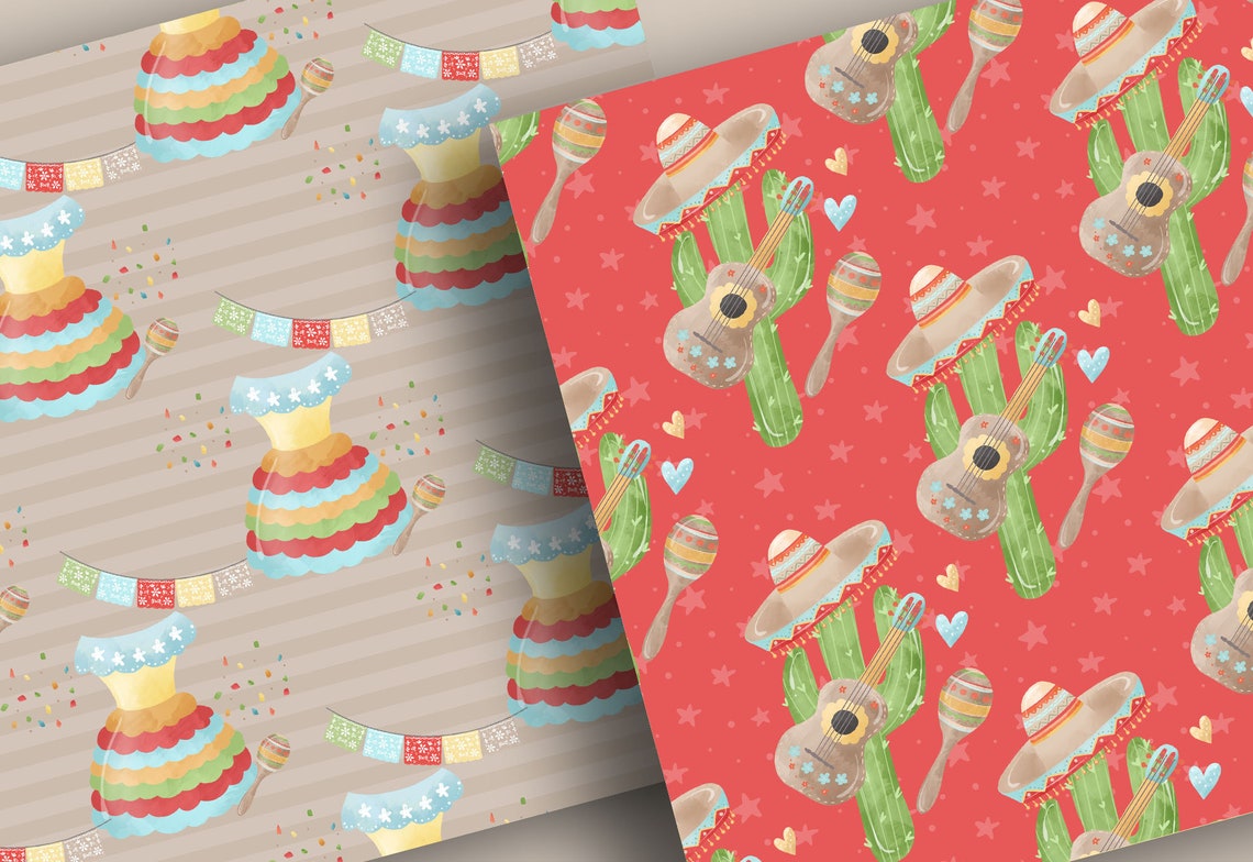 Watercolor Fiesta Digital Paper Pack Fiesta Mexico Patterns - Etsy