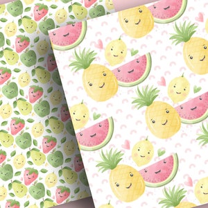 Watercolor Cute Fruit Digital Paper Pack, Fruit Pattern, Pear ...