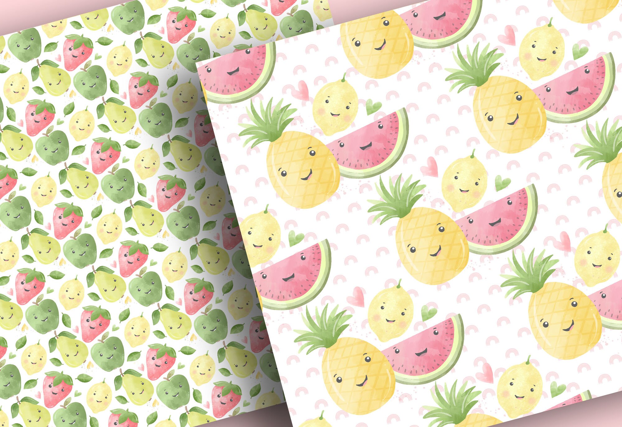 Watercolor Cute Fruit Digital Paper Pack Fruit Pattern Pear | Etsy