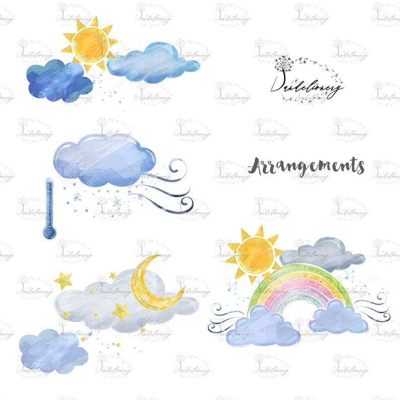 Watercolor Weather Clipart Clouds Download Instant Download - Etsy