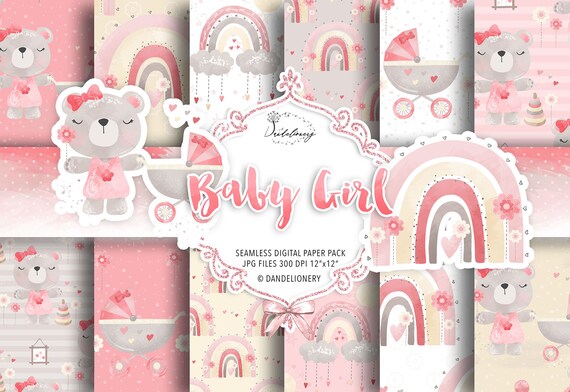Watercolor Baby Girl Digital Paper Pack Rainbows Background | Etsy