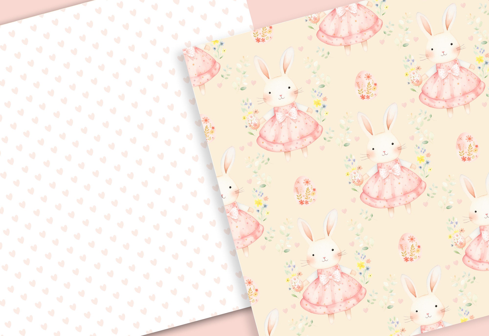 Watercolor Happy Easter Digital Paper Pack, Spring Pattern, Romantic ...