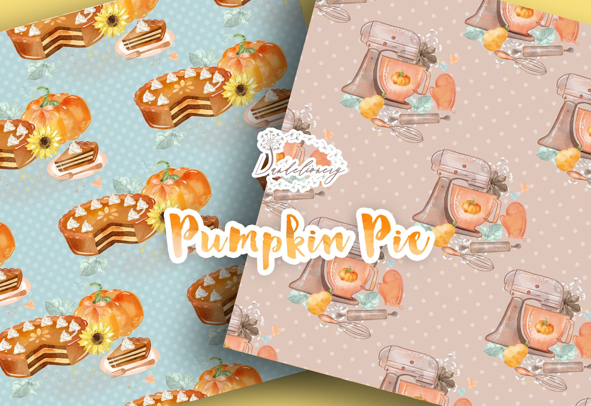 Watercolor Pumpkin Pie Digital Paper Pack Autumn Leaves - Etsy