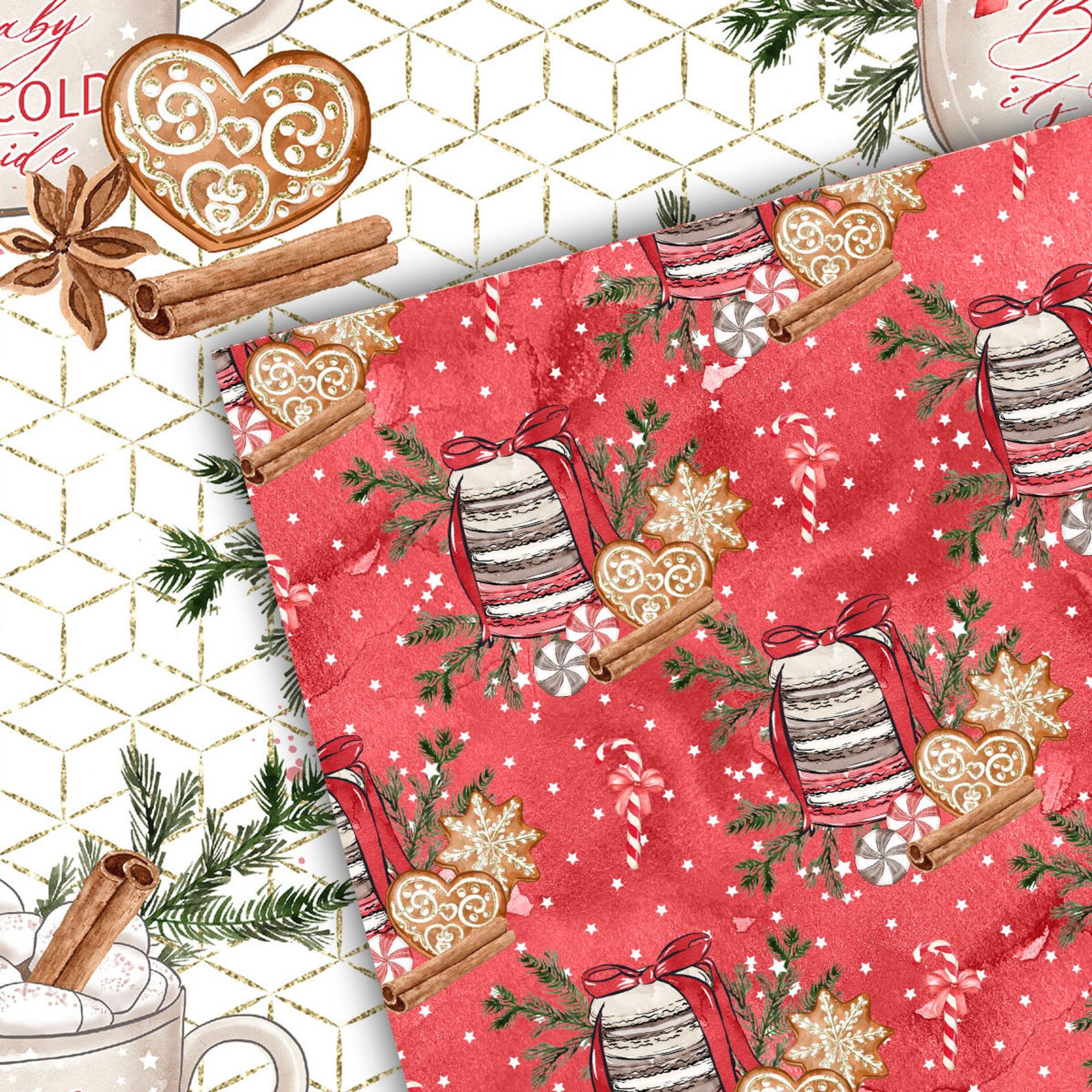 Gingerbread Watercolor Digital Paper Pack, Christmas Pattern, Cute ...