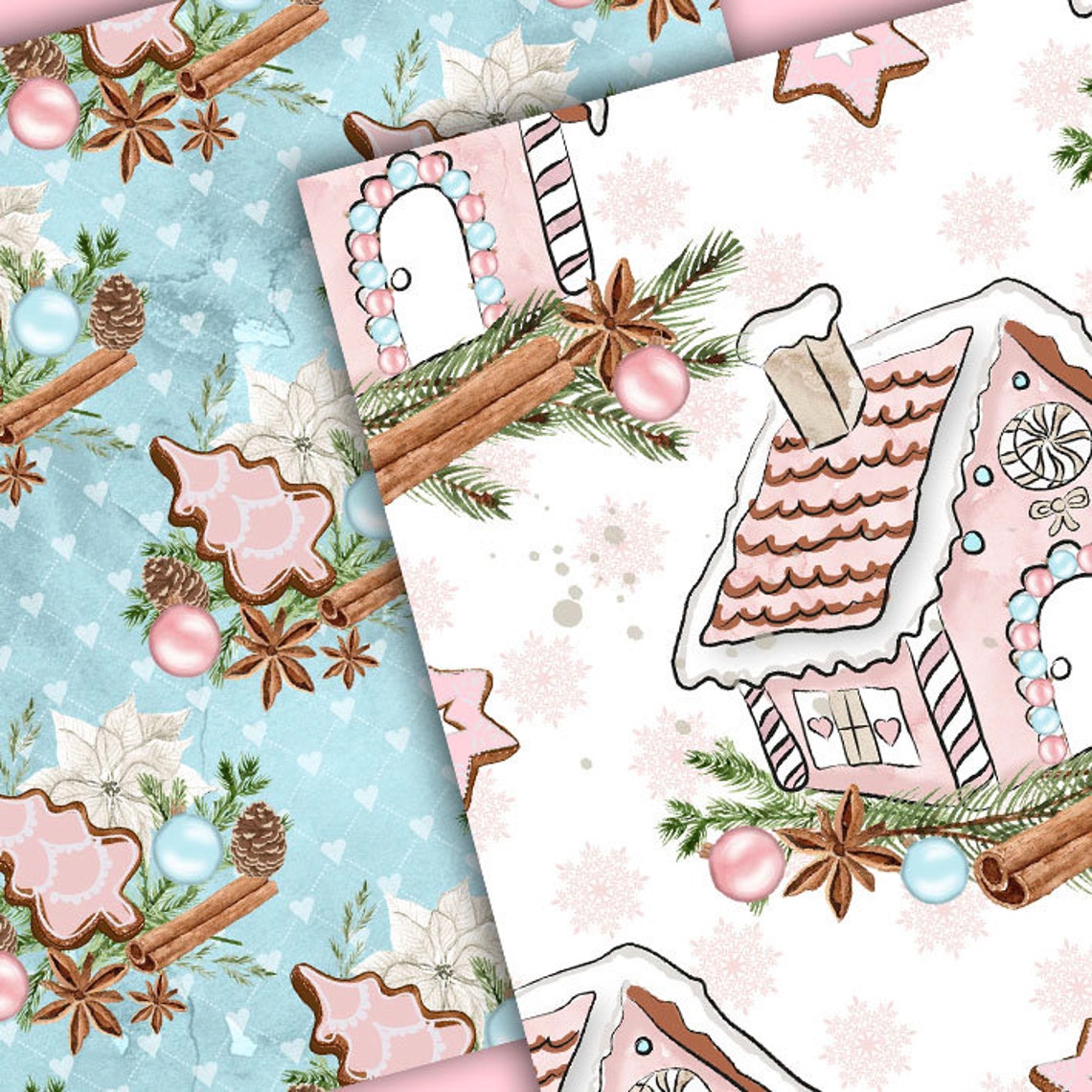 Gingerbread House Digital Paper Pack Cinnamon Poinsettia - Etsy