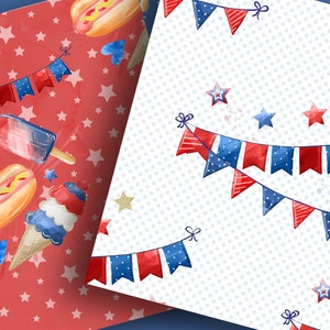 Watercolor 4th of July Digital Paper Pack Cute July Fourth - Etsy