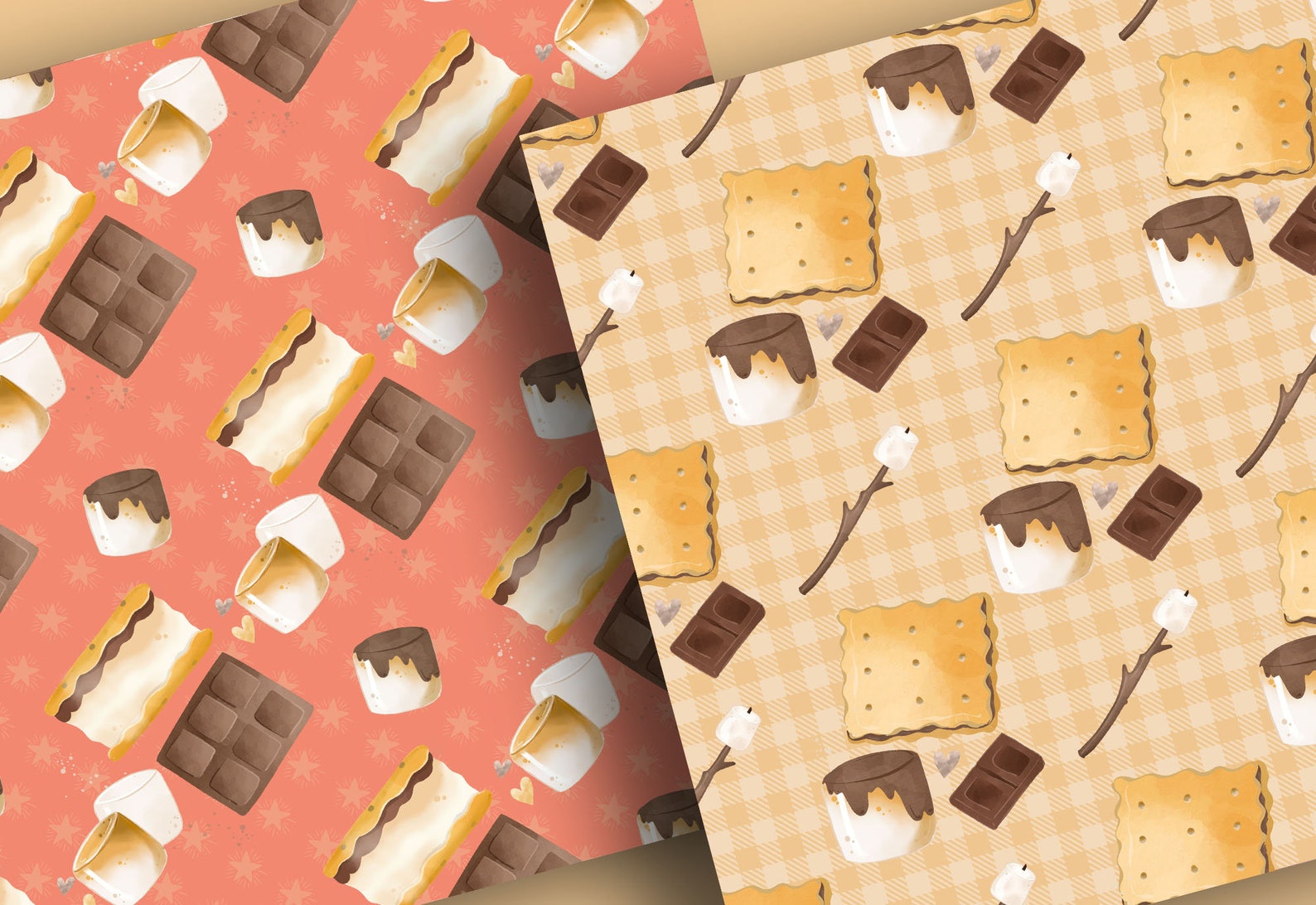 Smores Digital Paper Pack, Smore's Pattern, Camping Food Paper ...