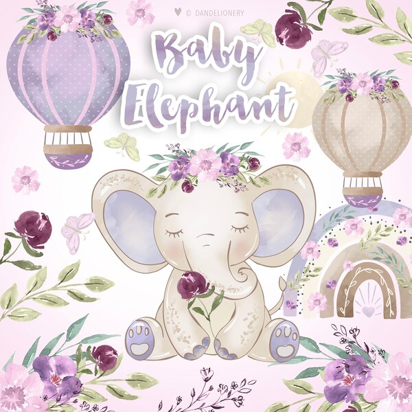Watercolor Baby Elephant Clipart - Etsy