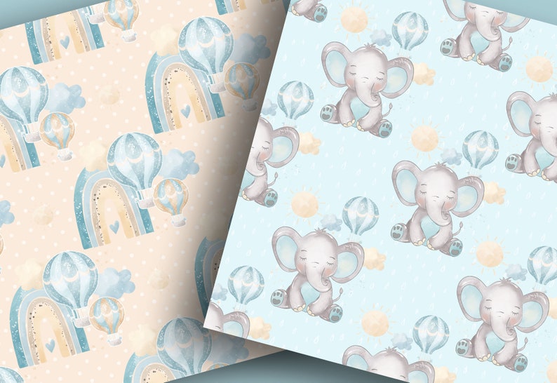Watercolor Baby Elephant Digital Paper Pack Boy Rainbows - Etsy