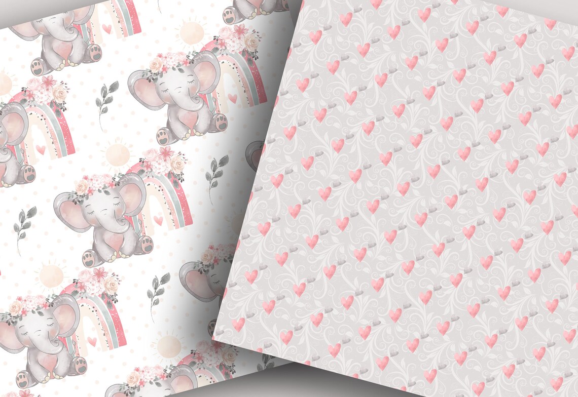 Watercolor Baby Elephant Digital Paper Pack Rainbows Baby | Etsy