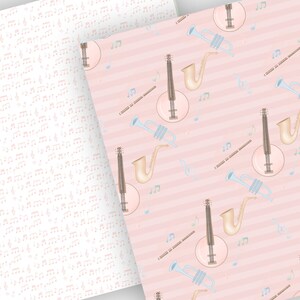 Watercolor Instruments Pastel Color Digital Paper Pack, Guitar, Trumpet ...