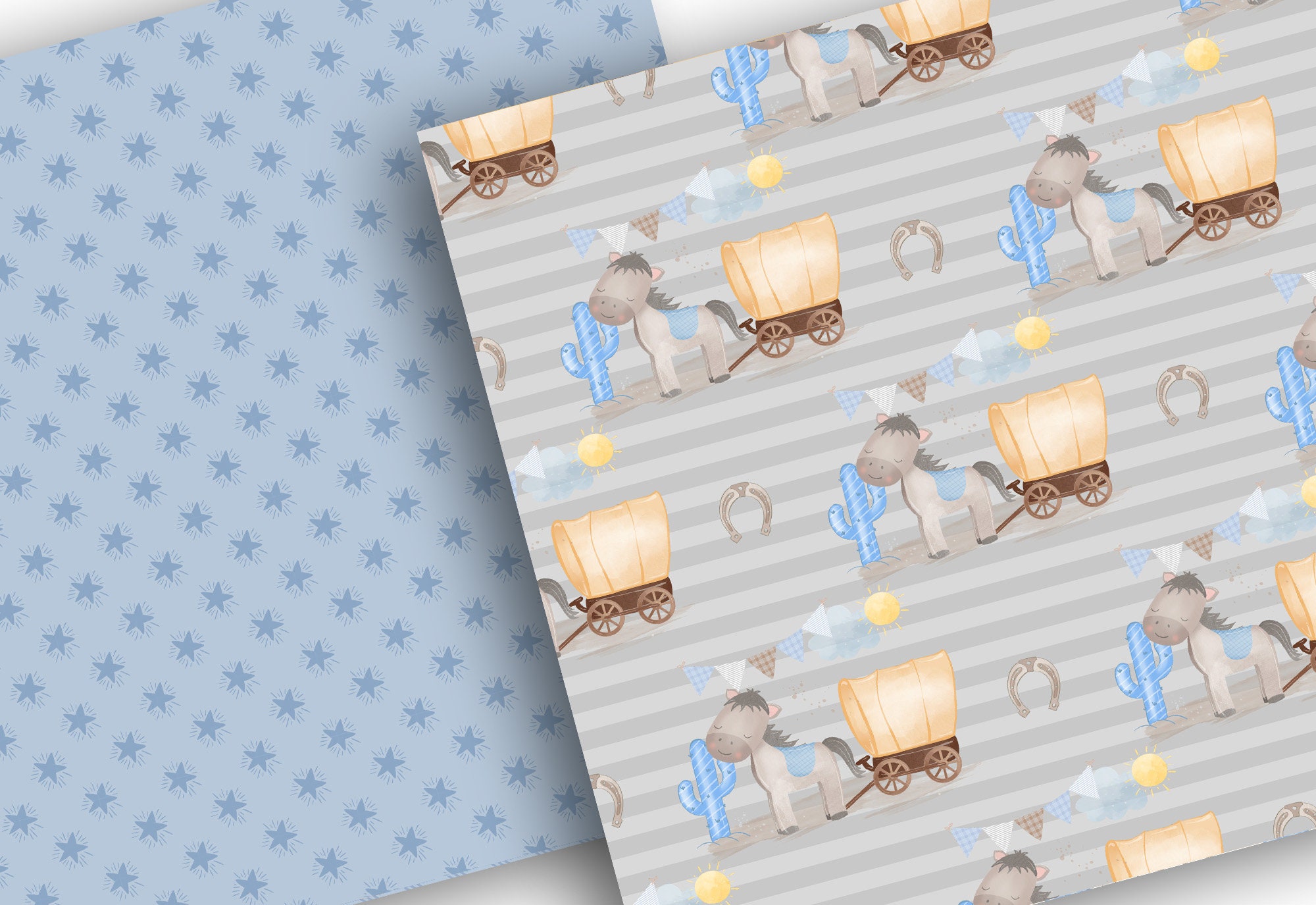 Cowboy Digital Paper Pack, Horse Pattern, Horseshoe, Cowboy Hat, Cacti ...