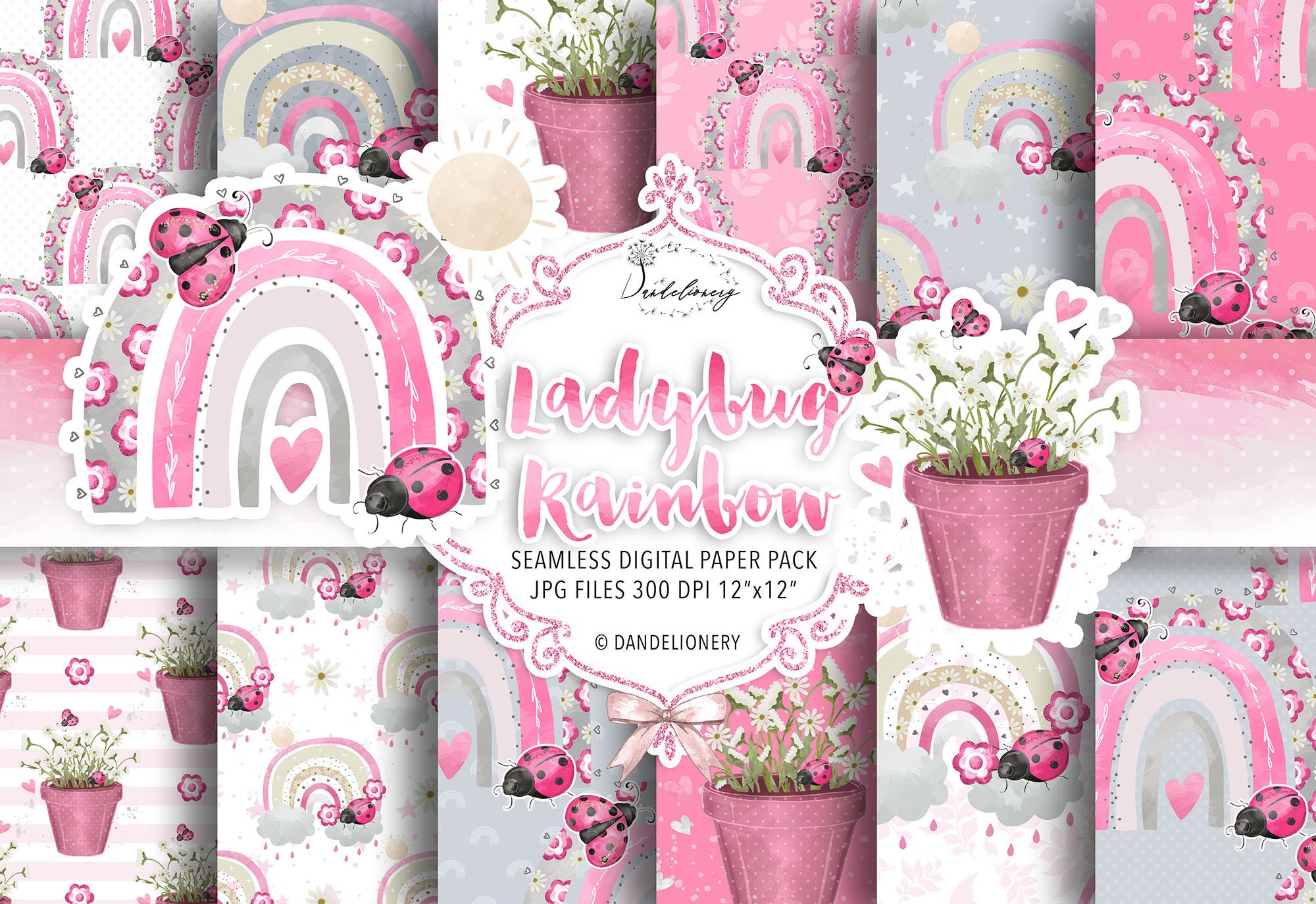 Ladybug Rainbow Digital Paper Pack Ladybug Download Rainbow - Etsy