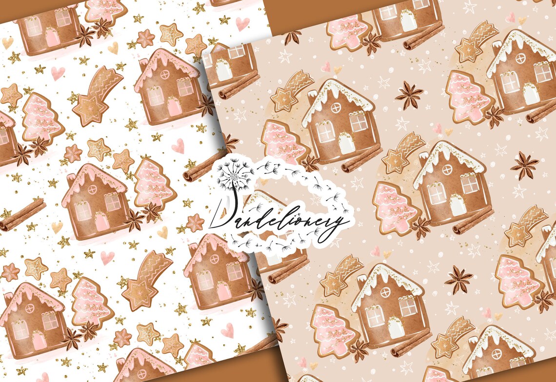Watercolor Gingerbread Digital Paper Pack Gingerbread House - Etsy