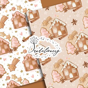 Watercolor Gingerbread Digital Paper Pack, Gingerbread House, Cinnamon ...