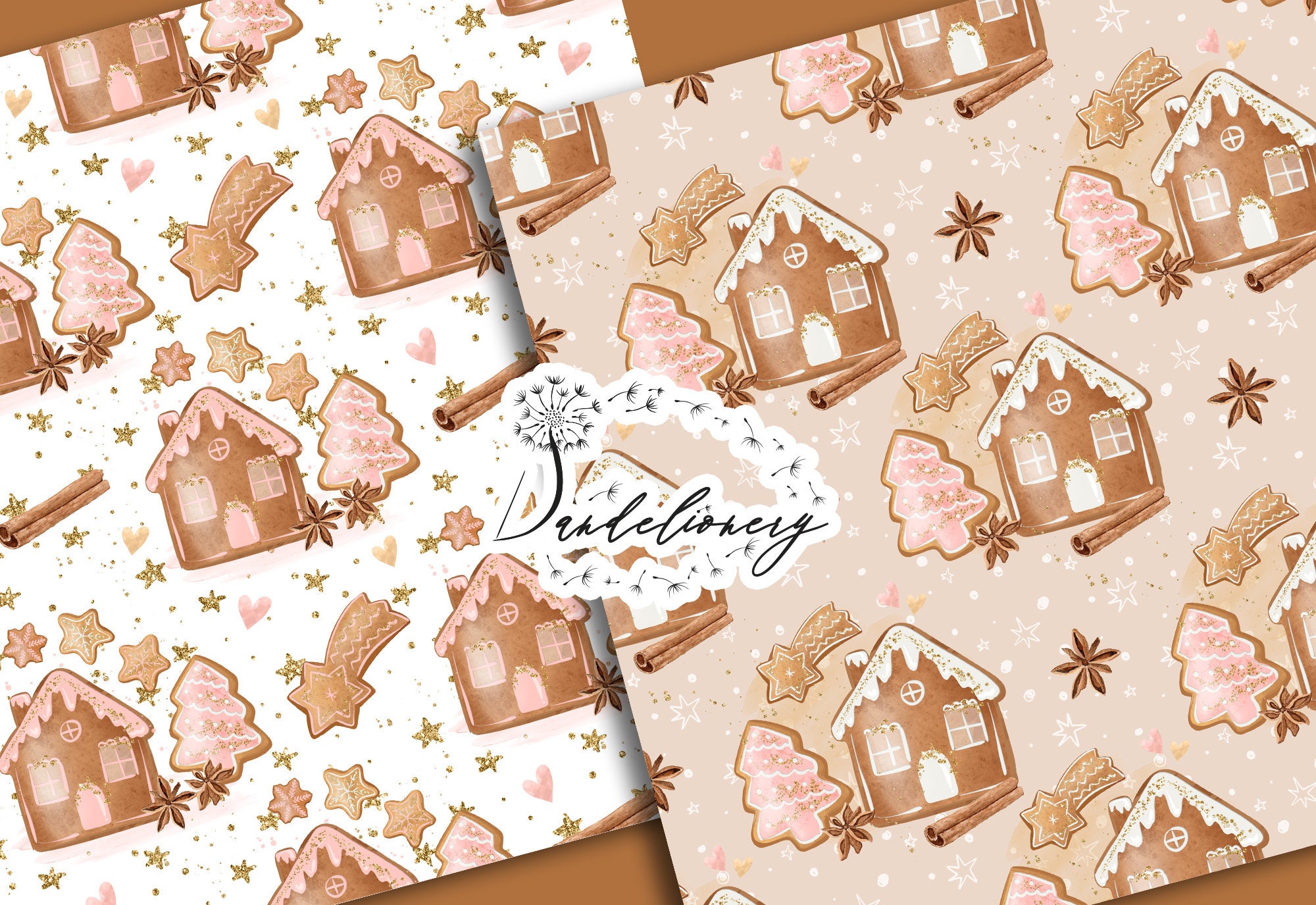 Watercolor Gingerbread Digital Paper Pack Gingerbread House - Etsy