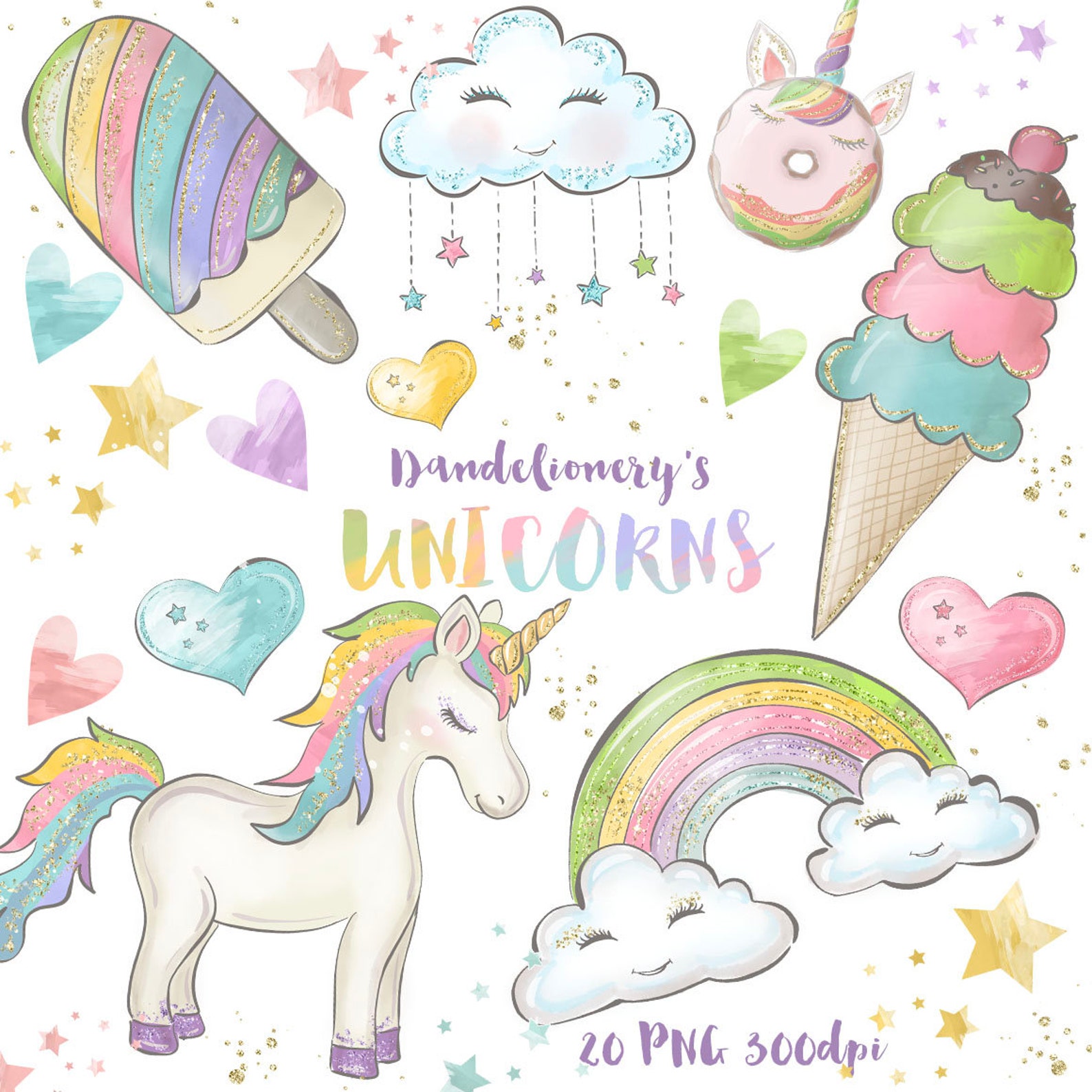 Watercolor Unicorns Clipart, Rainbow Unicorns Download, Instant ...