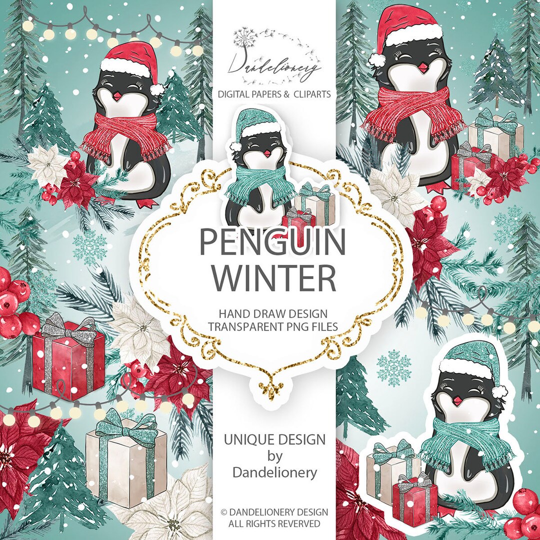 Penguin Winter Design, Christmas Tree, Poinsettia, Christmas Clip Art ...