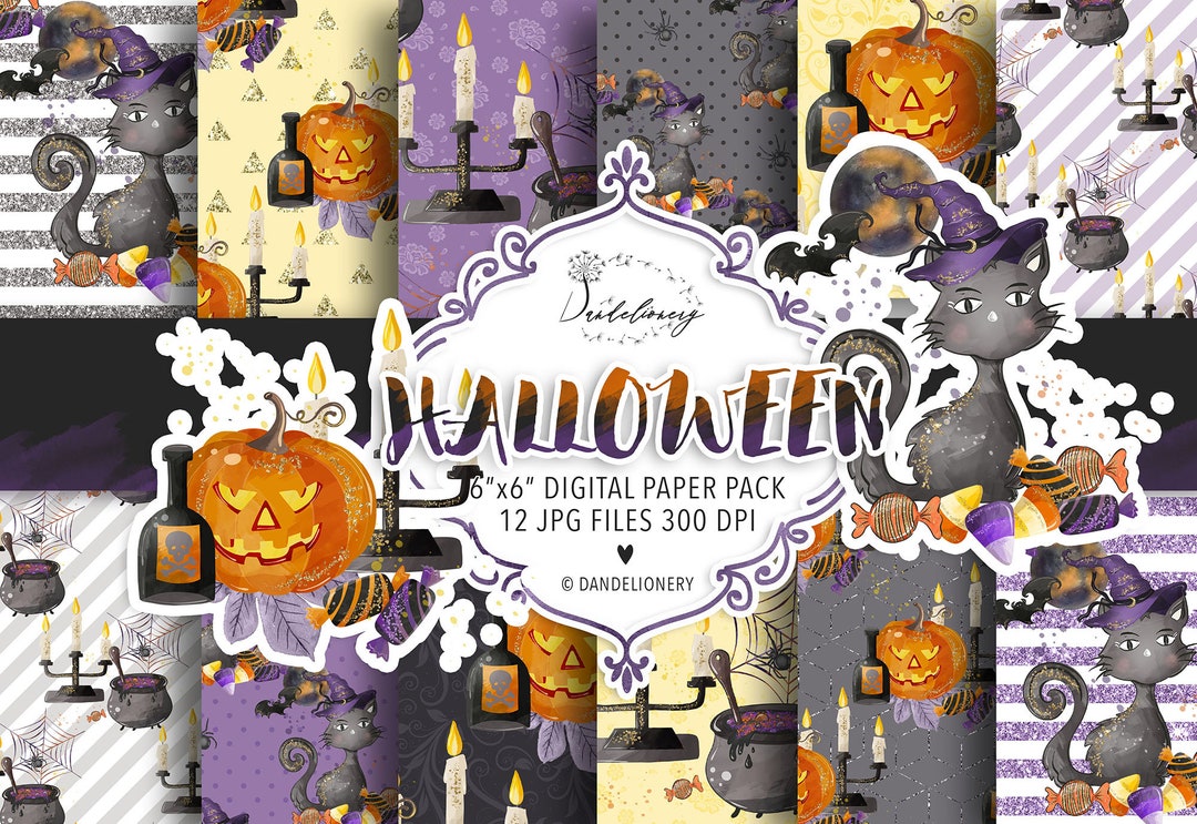 Cute Halloween Digital Paper Pack, Cute Halloween Clipart, Halloween ...