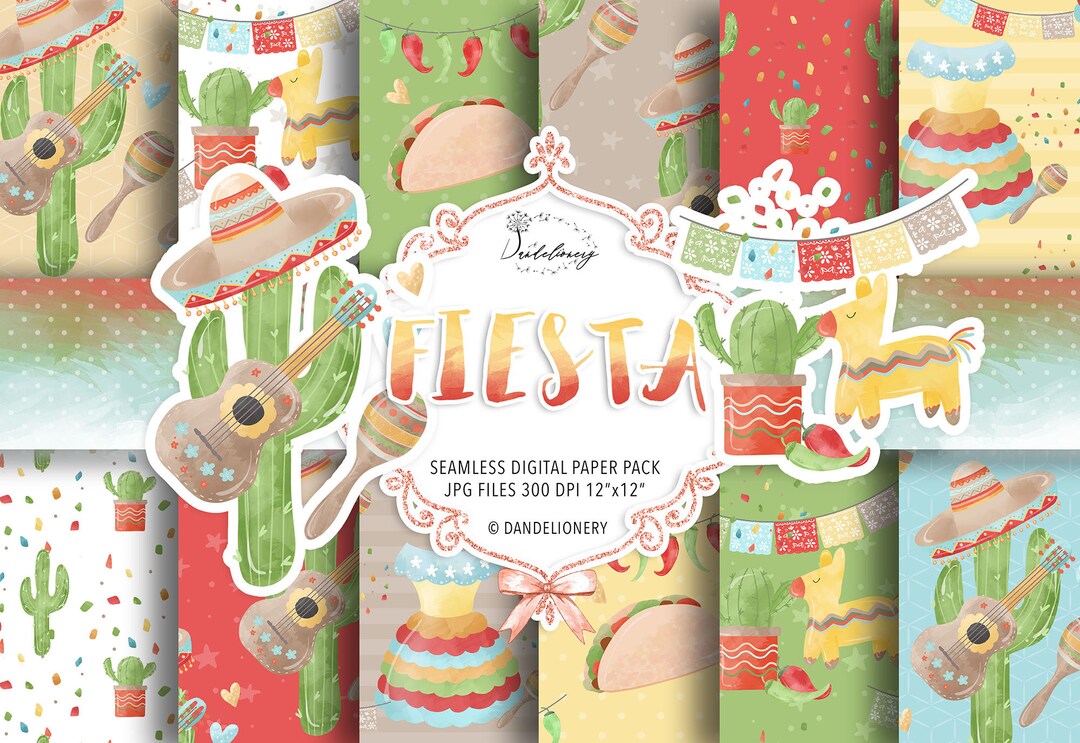 Watercolor Fiesta Digital Paper Pack, Fiesta, Mexico Patterns, Mexican ...
