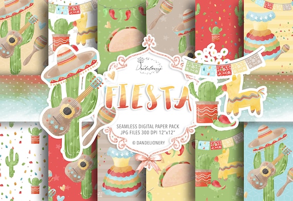 Watercolor Fiesta Digital Paper Pack Fiesta Mexico Patterns - Etsy