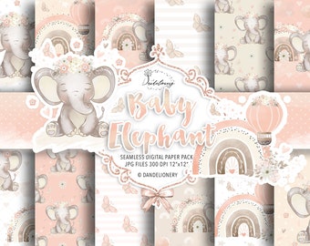 Watercolor Baby Elephant Digital Paper Pack Rainbows Baby | Etsy