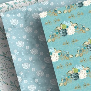 Watercolor True Blue Digital Paper Pack, Garden, Flower Pattern, Hand ...