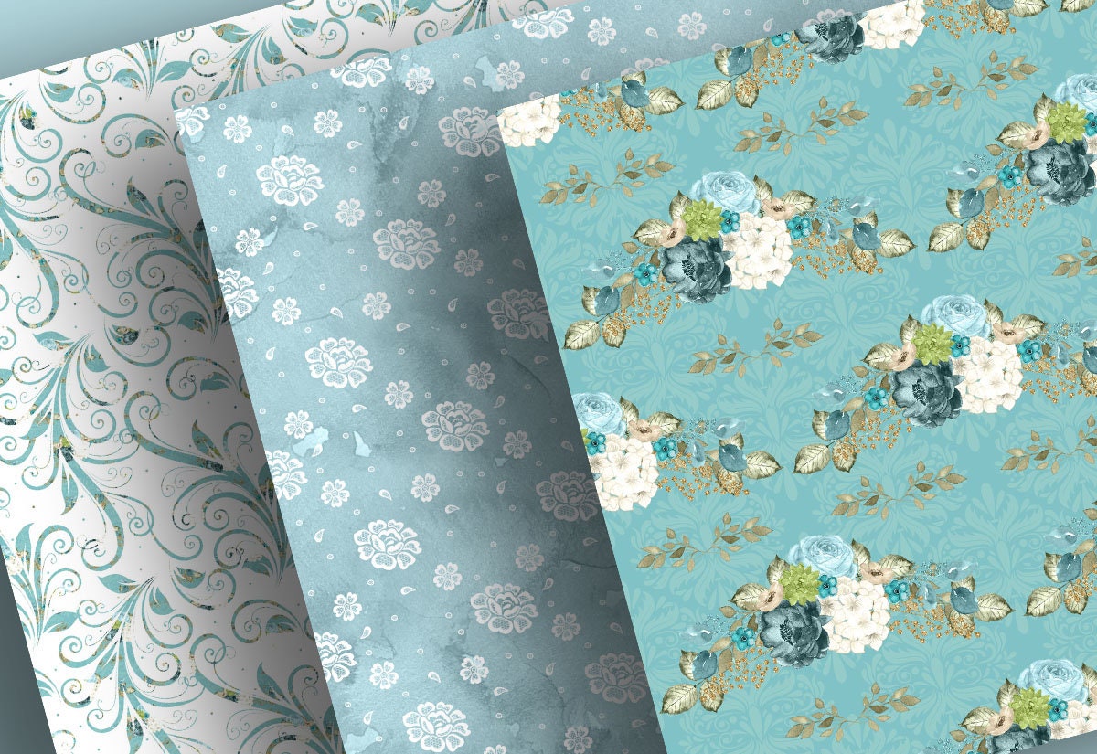 Watercolor True Blue Digital Paper Pack Garden Flower | Etsy